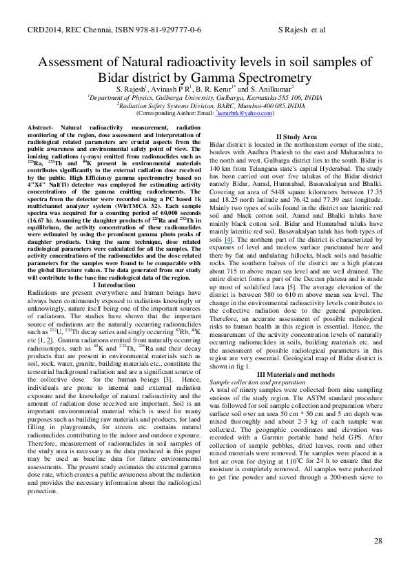 (PDF) Assessment of Natural radioactivity levels in soil samples of ...