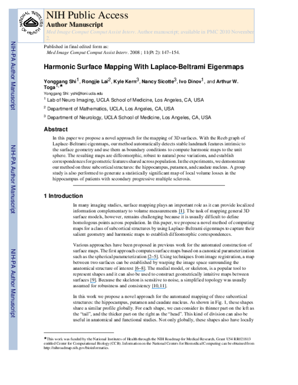 (PDF) Harmonic Surface Mapping with Laplace-Beltrami Eigenmaps