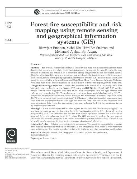 Pdf Forest Fire Susceptibility And Risk Mapping Using Remote Sensing And Geographical