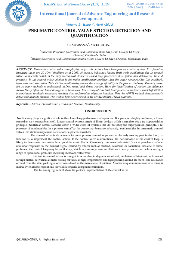 Pdf Pneumatic Control Valve Stiction Detection And Quantification