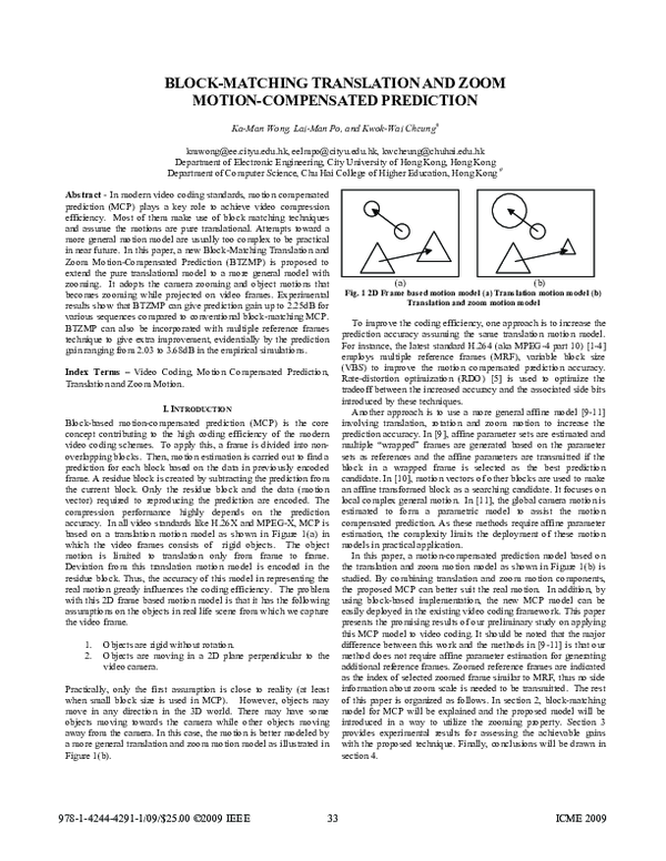 (PDF) Block-Matching Translation And Zoom Motion-Compensated Prediction by sub-sampling