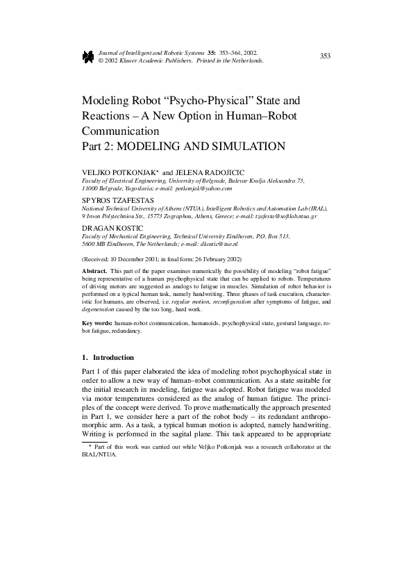(PDF) Modeling Robot "Psycho-Physical" State and Reactions - A New ...