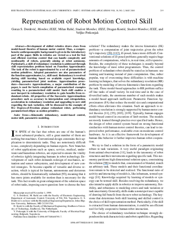 (PDF) Representation of robot motion control skill