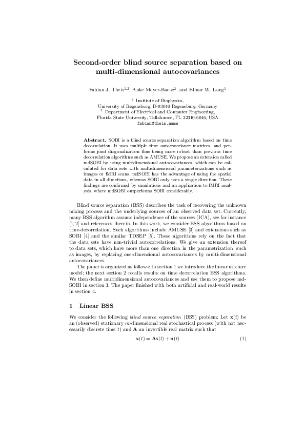 Pdf Second Order Blind Source Separation Based On Multi Dimensional Autocovariances