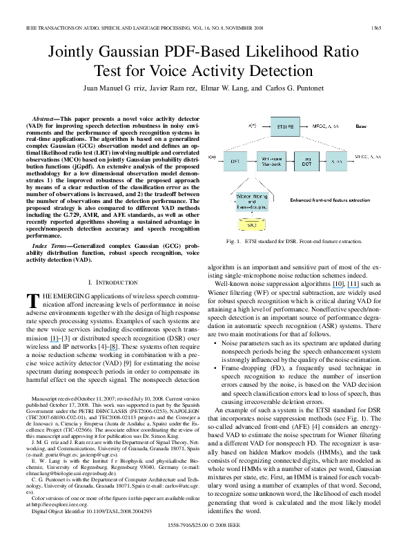 Pdf Jointly Gaussian Pdf Based Likelihood Ratio Test For Voice
