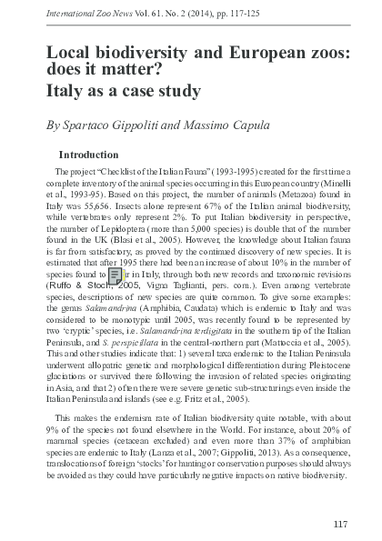 (PDF) Local biodiversity and European zoos: does it matter? Italy as a case study