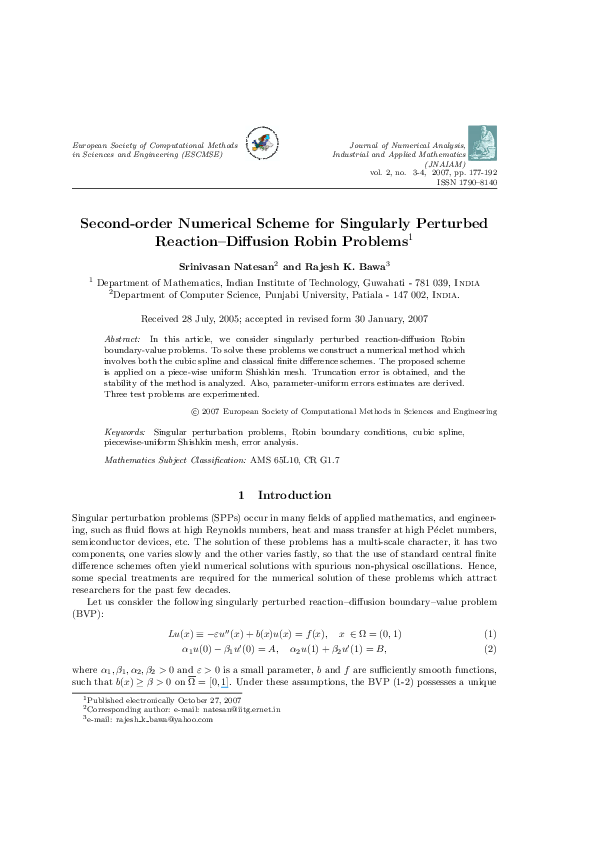 Pdf Second Order Numerical Scheme For Singularly Perturbed Reactiondiffusion Robin Problems1