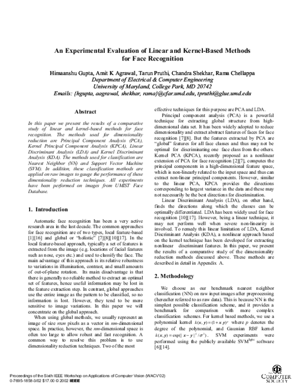 Pdf An Experimental Evaluation Of Linear And Kernel Based Methods For