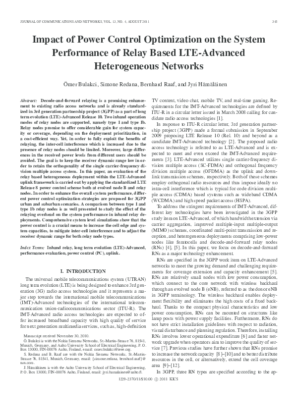(PDF) Impact of power control optimization on the system performance of relay based LTE-Advanced ...