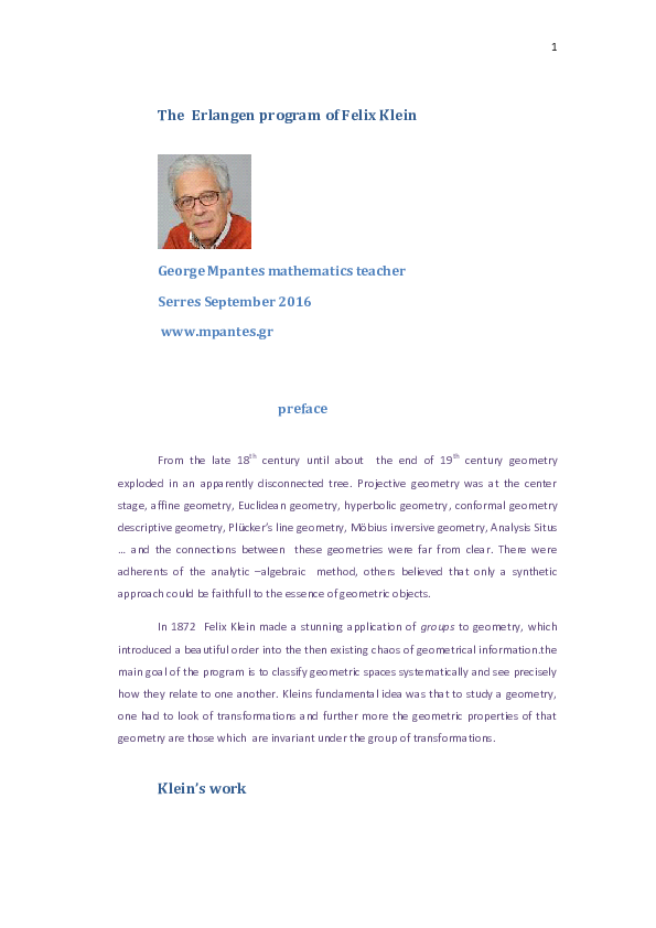 (PDF) the Erlangen program of Felix Klein (completed)