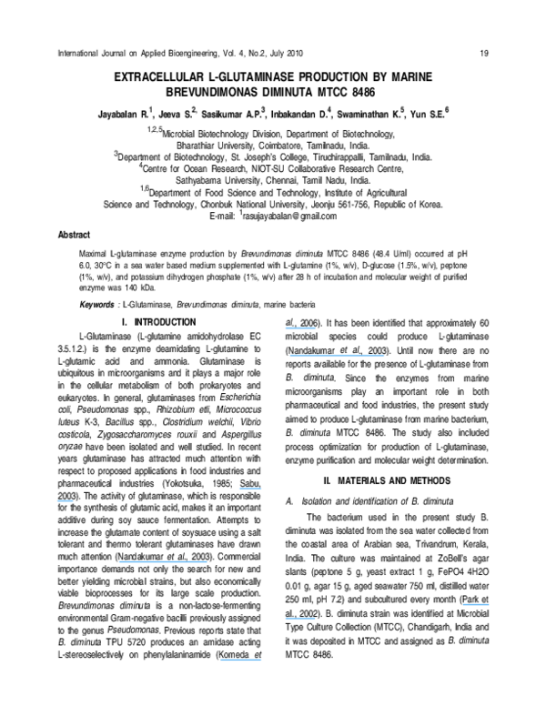 (PDF) Extracellular L-glutaminase production by marine bacteria