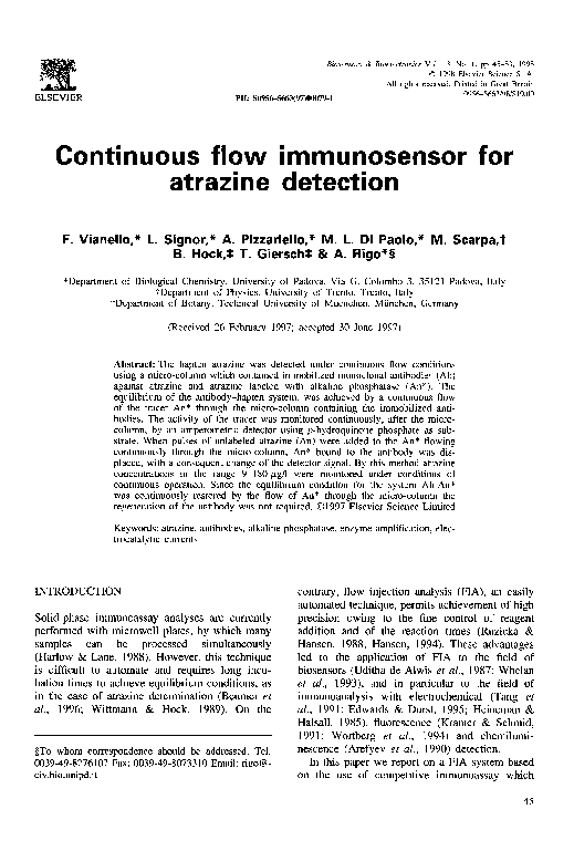 (PDF) Continuous flow immunosensor for atrazine detection