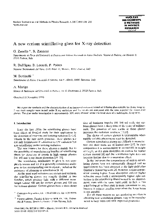 (PDF) A new cerium scintillating glass for X-ray detection