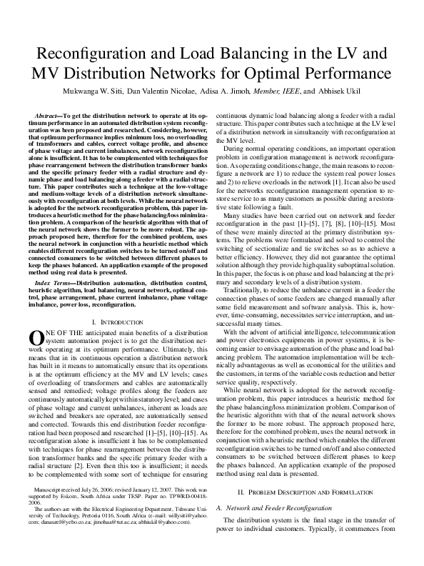 (PDF) Reconfiguration and Load Balancing in the LV and MV Distribution Networks for Optimal ...