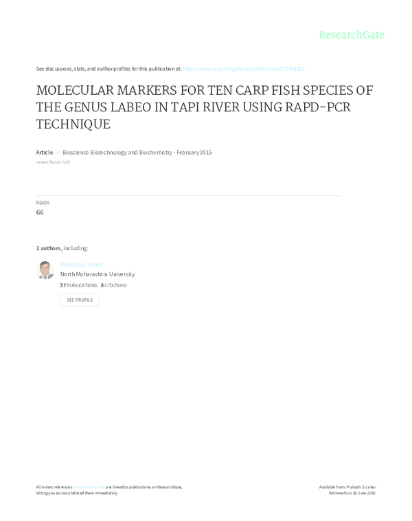 (PDF) MOLECULAR MARKERS FOR TEN CARP FISH SPECIES OF THE GENUS LABEO IN ...