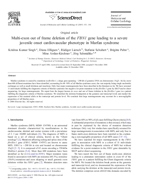 (PDF) Multi-exon out of frame deletion of the FBN1 gene leading to a ...