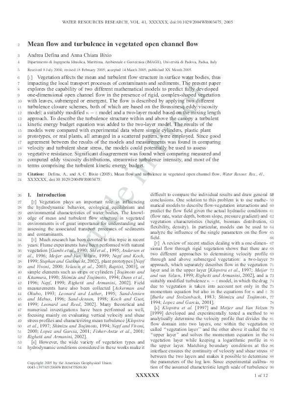 (PDF) Reynolds stress modeling of flow characteristics in a vegetated ...