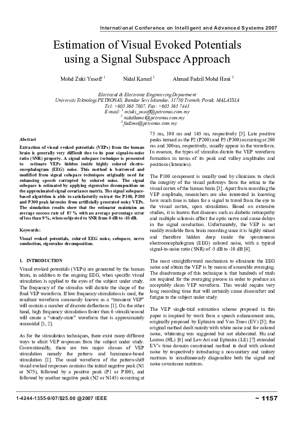 Pdf Estimation Of Visual Evoked Potentials Using A Signal Subspace Approach