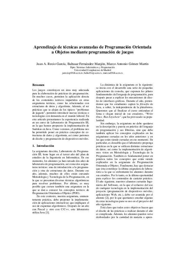 (PDF) Aprendizaje de técnicas avanzadas de Programación Orientada a ...