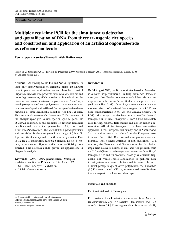 (PDF) Multiplex real-time PCR for the simultaneous detection and quantification of DNA from ...