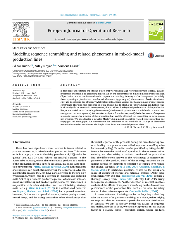 (PDF) Modeling sequence scrambling and related phenomena in mixed-model production lines