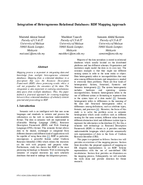 (PDF) Integration of heterogeneous relational databases: RDF mapping ...