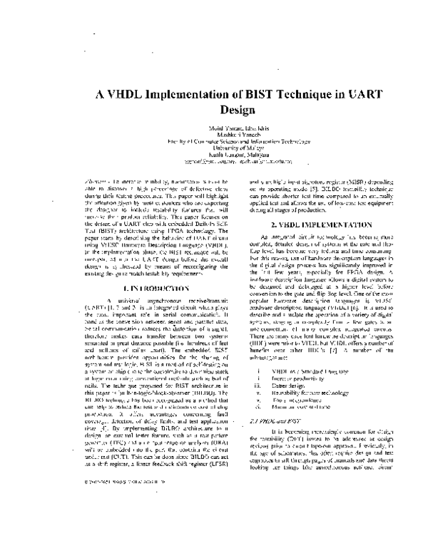 (PDF) A vhdl implementation of bist technique in uart design