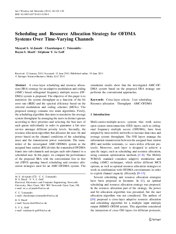 (PDF) Scheduling and Resource Allocation Strategy for OFDMA Systems Over Time-Varying Channels