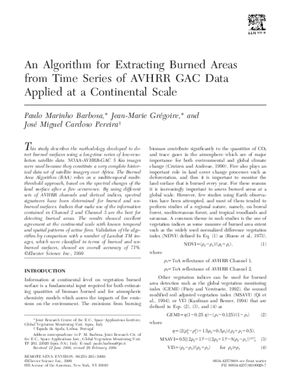 (PDF) An Algorithm for Extracting Burned Areas from Time Series of AVHRR GAC Data Applied at a ...