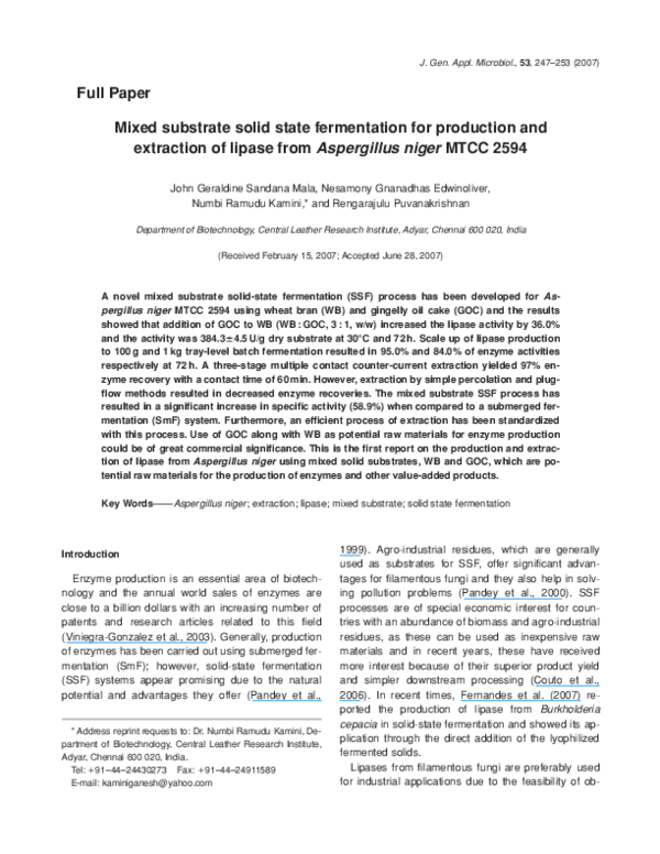 (PDF) Mixed substrate solid state fermentation for production and extraction of lipase from ...