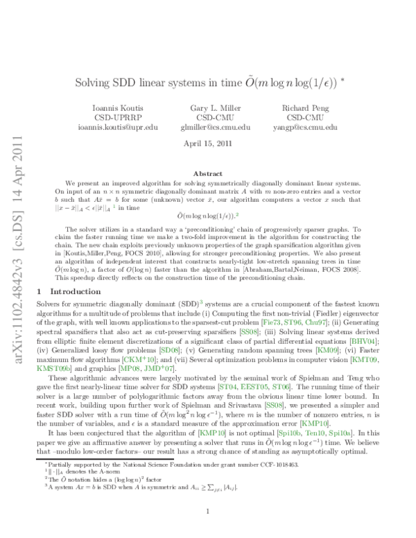 (PDF) A Nearly-m log n Time Solver for SDD Linear Systems