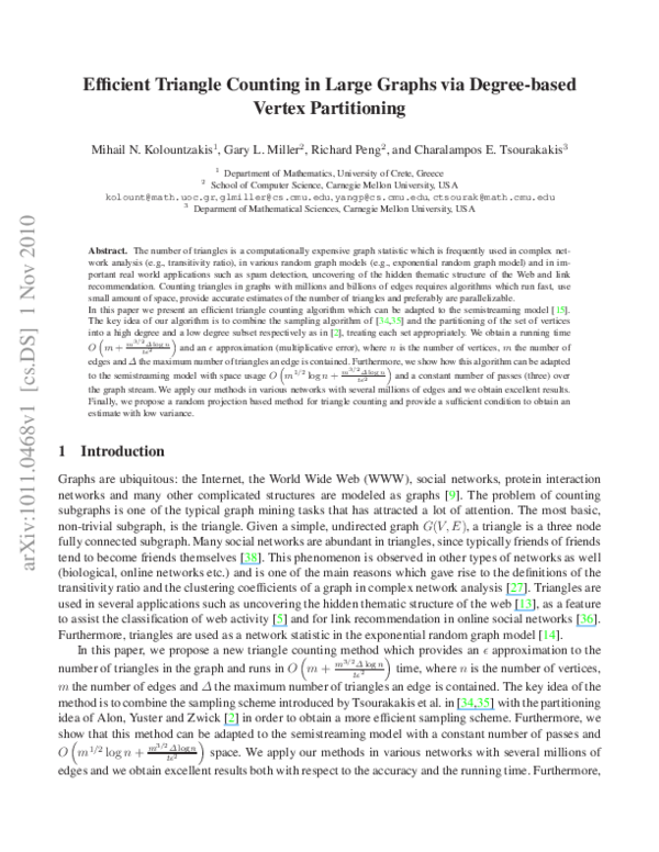 (PDF) Efficient Triangle Counting in Large Graphs via Degree-Based Vertex Partitioning