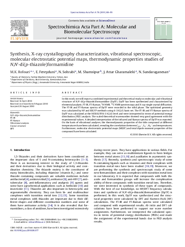 (PDF) Synthesis, X-ray crystallography characterization, vibrational spectroscopy, and DFT ...