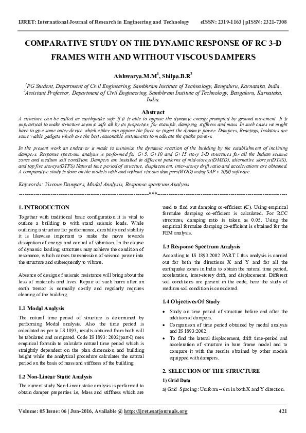 COMPARATIVE STUDY ON THE DYNAMIC RESPONSE OF RC 3-D FRAMES WITH AND ...