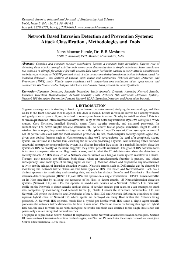 (PDF) Network Based Intrusion Detection and Prevention Systems: Attack Classification ...