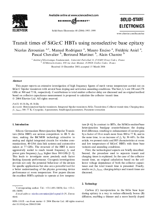 Pdf Transit Times Of Sige C Hbts Using Nonselective Base Epitaxy