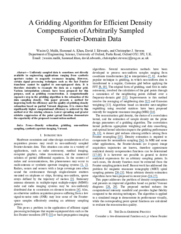 (PDF) A gridding algorithm for efficient density compensation of ...