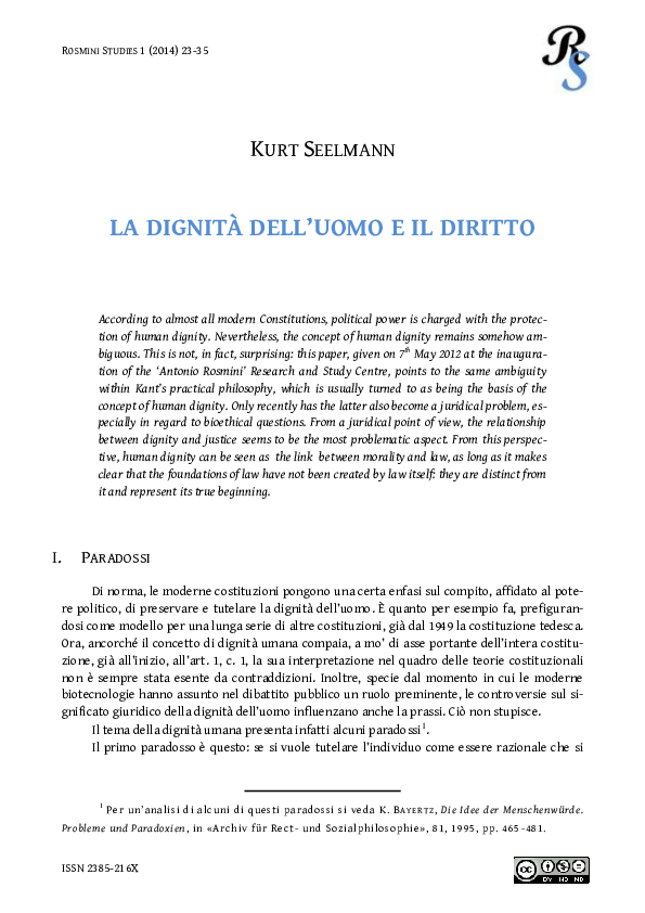 (PDF) LA DIGNITÀ DELL'UOMO E IL DIRITTO