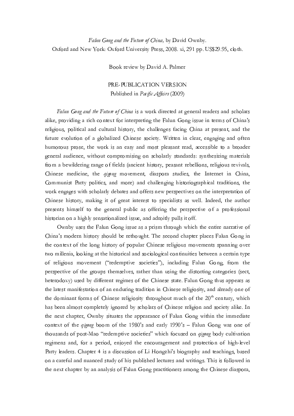 (PDF) Falun Gong and the Future of China - By David Ownby