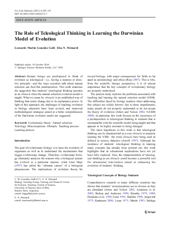 (PDF) The Role of Teleological Thinking in Learning the Darwinian Model ...