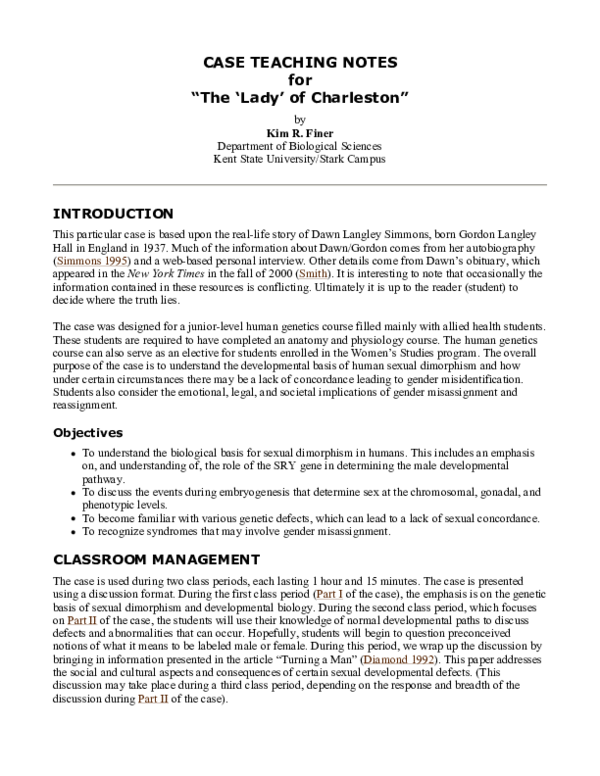 (PDF) CASE TEACHING NOTES for "The 'Lady' of Charleston
