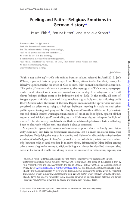 Feeling and Faith—Religious Emotions in German History
