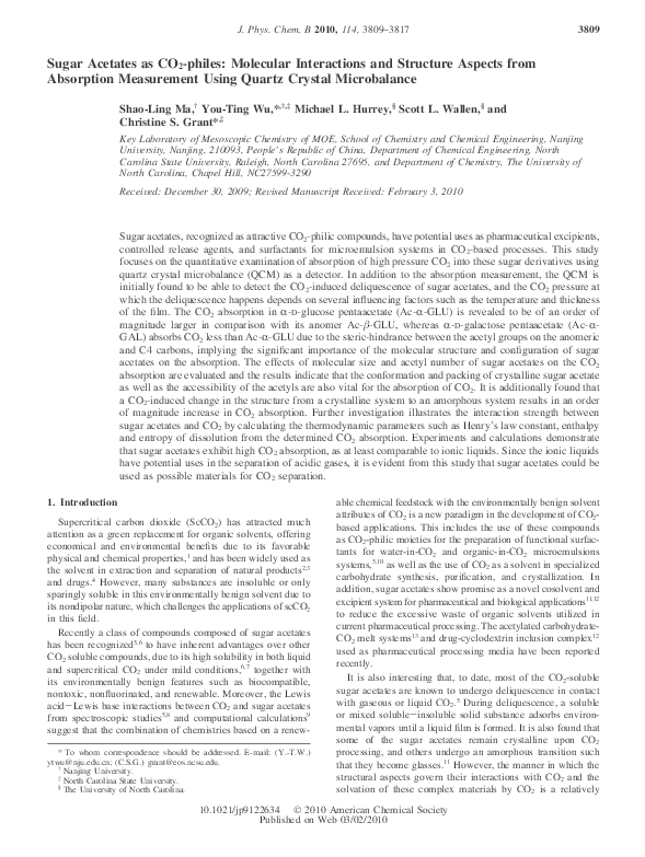 (PDF) Sugar Acetates as CO 2 -philes: Molecular Interactions and ...