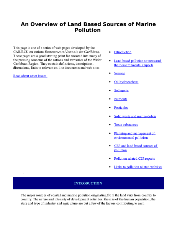 (DOC) An Overview of Land Based Sources of Marine Pollution