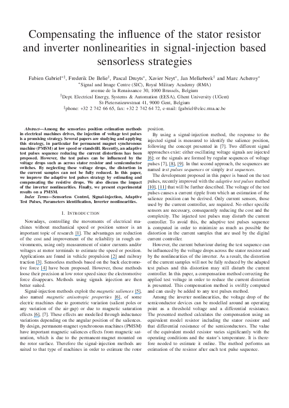 (PDF) Compensating the influence of the stator resistor and inverter nonlinearities in signal ...