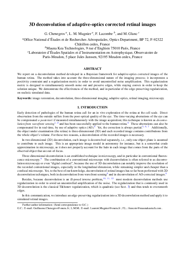 Pdf 3d Deconvolution Of Adaptive Optics Corrected Retinal Images