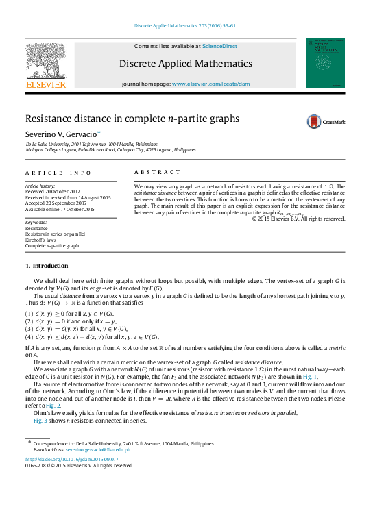 (PDF) Resistance distance in complete n-partite graphs