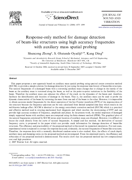 (PDF) Response-only method for damage detection of beam-like structures using high accuracy ...