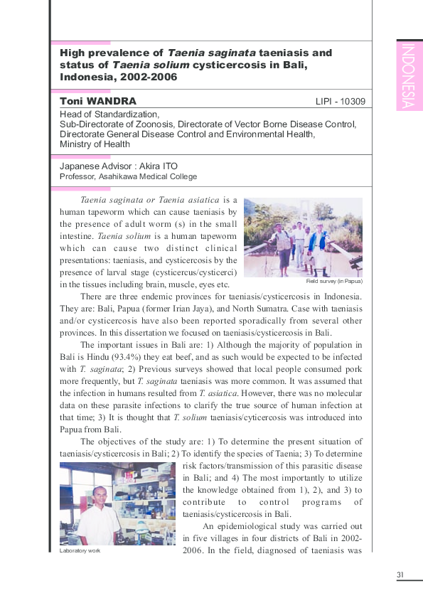 Pdf High Prevalence Of Taenia Saginata Taeniasis And Status Of Taenia