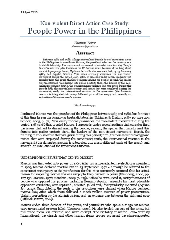 (PDF) Non-violent Direct Action Case Study: People Power in the Philippines